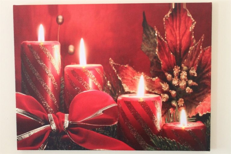 Red Candle, Bow & Poinsettia Print LED HD1027 – Garden Market Place