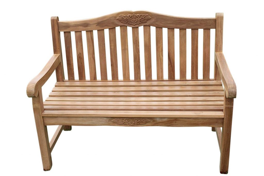 Solid Teak 3 Seater Garden Bench With Two Flower & Leaf Carvings ...