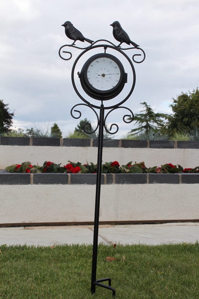 Bird Design Decorative Garden Clock With Thermometer – Garden Market Place